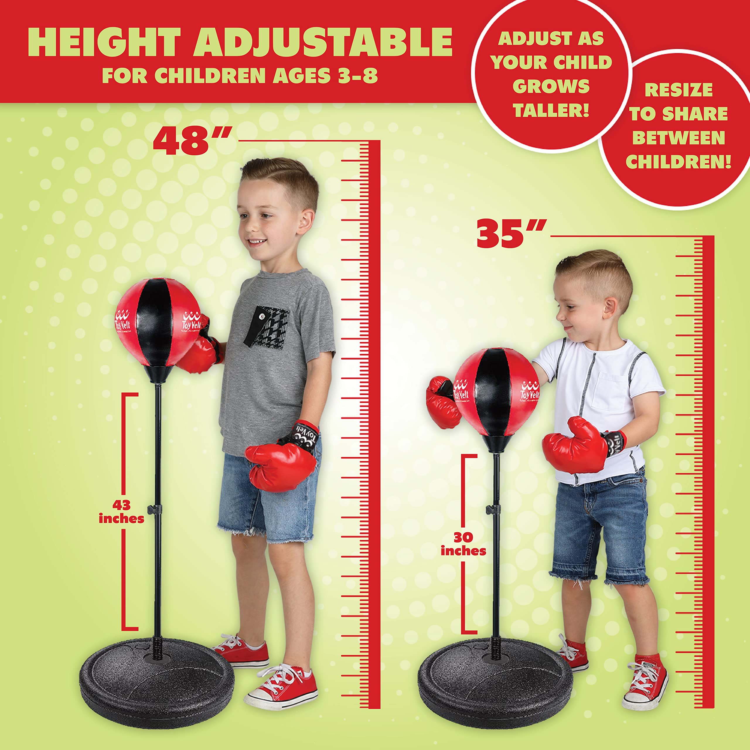 ToyVelt Punching Bag for Kids Boxing Set Includes Kids Boxing Gloves and Punching Bag, Standing Base with Adjustable Stand + Hand Pump - Top Gifting Idea for Boys and Girls Ages 3-8 Years Old