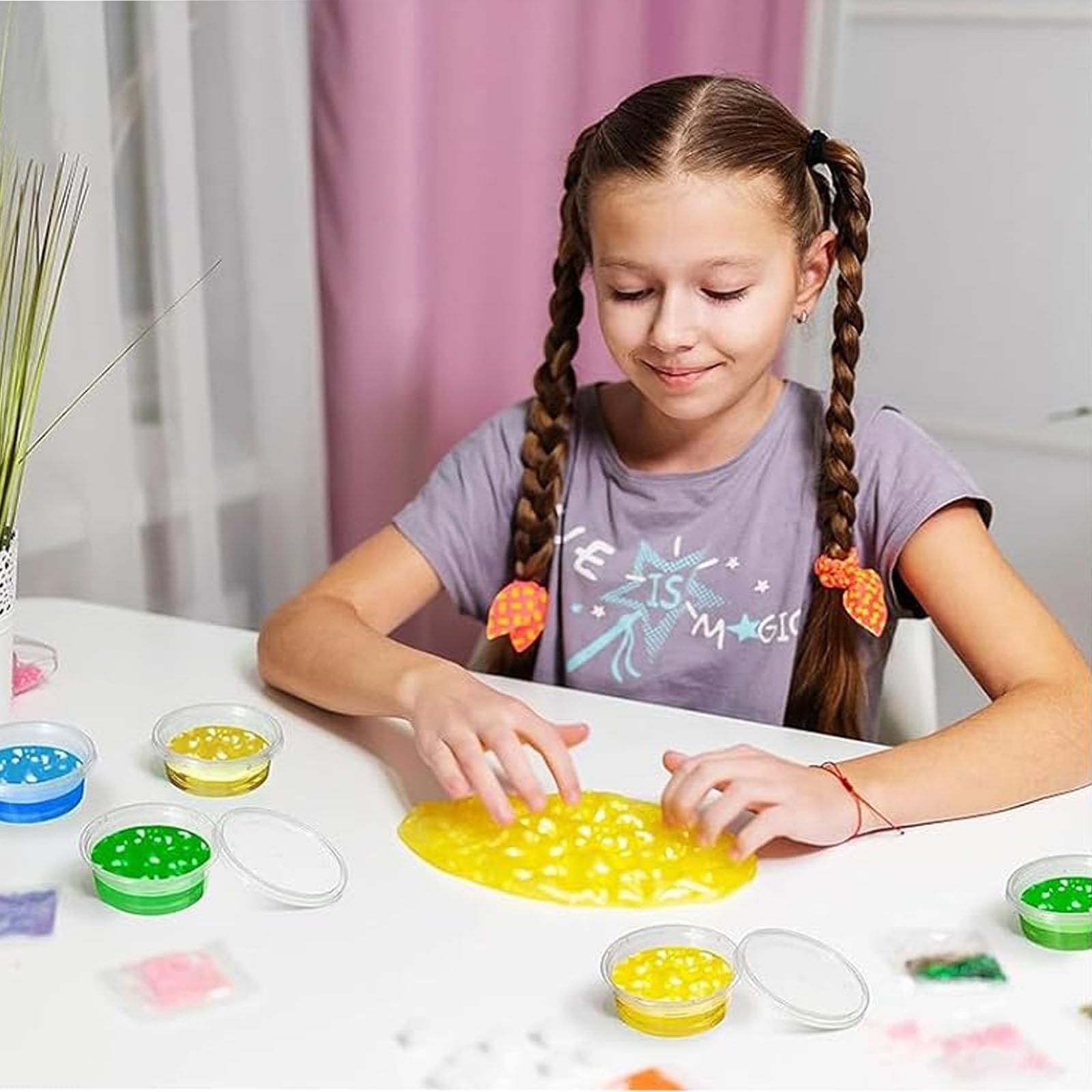 LANIAKEA 100PCS Plastic Slime Containers with Lids, 2 Oz Condiment Containers with Lids, Small Slime Containers with Lids, Jello Shot Cups for Slime Foam Ball Storage