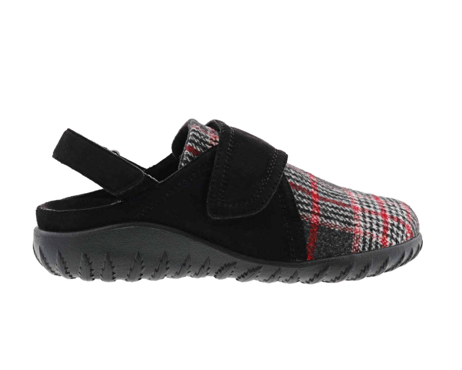 Drew Women's Breezy Black Plaid Strech Fabric Flat, 7.5 Wide (D) US