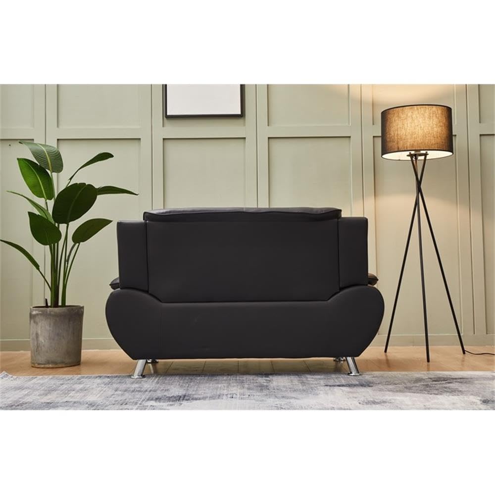 Kingway Furniture Zebra Faux Leather Loveseat with Pillow Armrests in Black