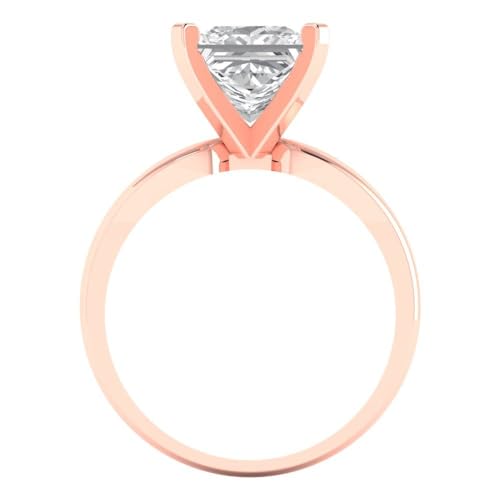 Clara Pucci 2.5ct Princess Cut Solitaire White Lab Created Sapphire Engagement Bridal Promise Anniversary Ring in 18K Rose Gold 3.75