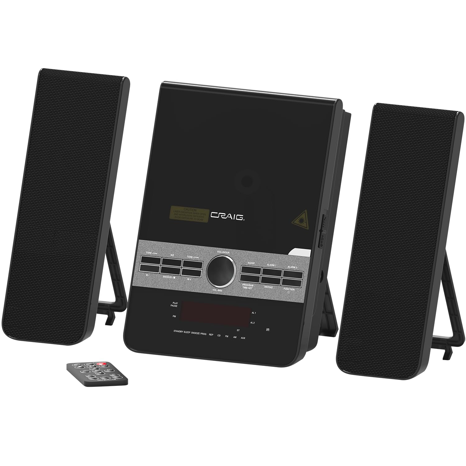 Craig 3-Piece CD Stereo Shelf System with Bluetooth, AM/FM Radio, Remote - Black