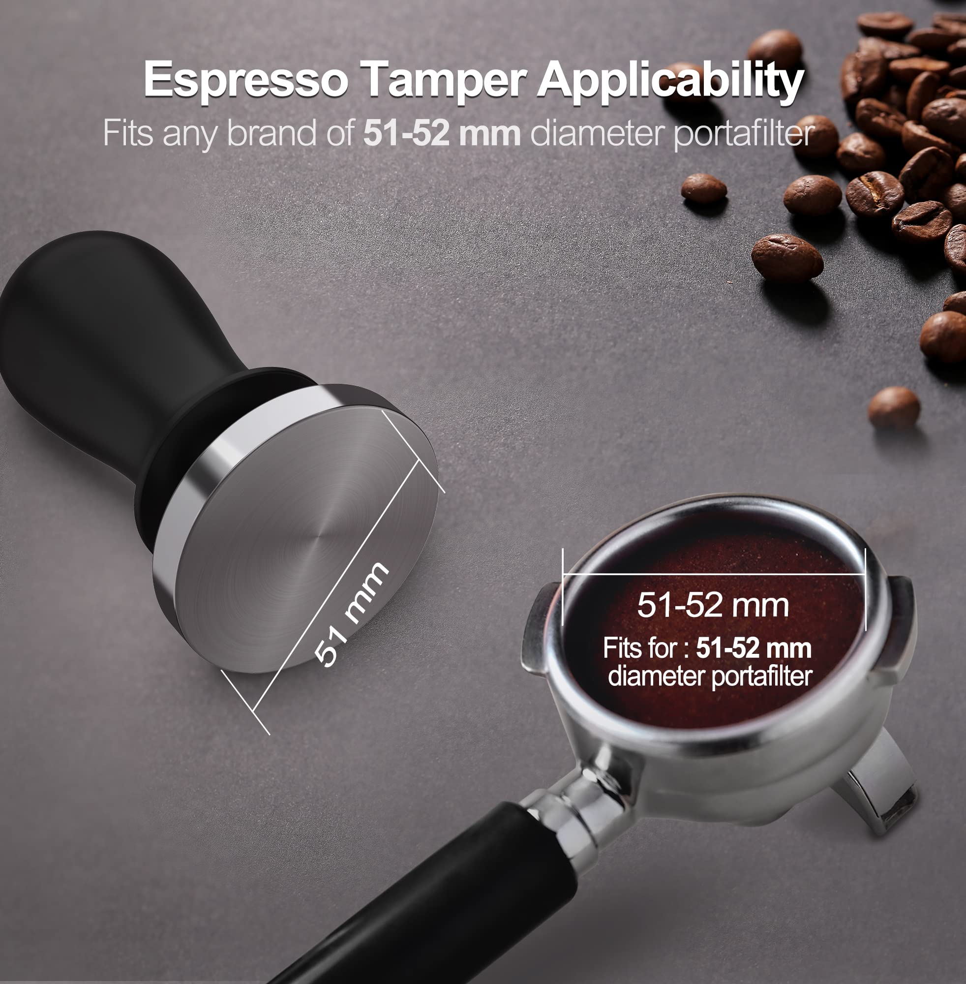 Coffee 51mm Espresso Calibrated Tamper: KitchenBoss Espresso Pressure Tamper, Coffee Spring Loaded Tamper Espresso Hand Tamper | Weighted Coffee Espresso Tamper 51 MM
