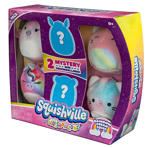 Squishville by Squishmallow Mini Plush Rainbow Dream Squad, Six 2β Rainbow Animals, Irresistibly Soft Colorful Plush, Mini Cat, Llama, and Panda Squishmallows