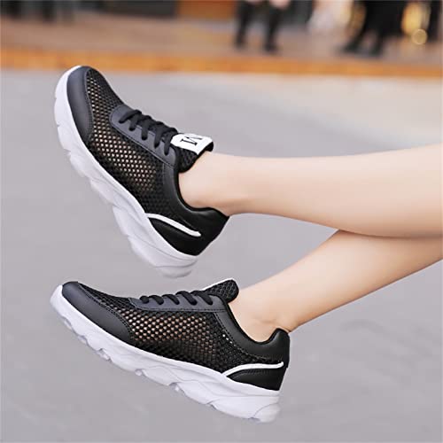 FASDNENDYS Fashion Summer Women Mesh Hollowed Breathable Comfortable Lightweight Lace Up Flat Bottom Womens 12 Running Shoes Black