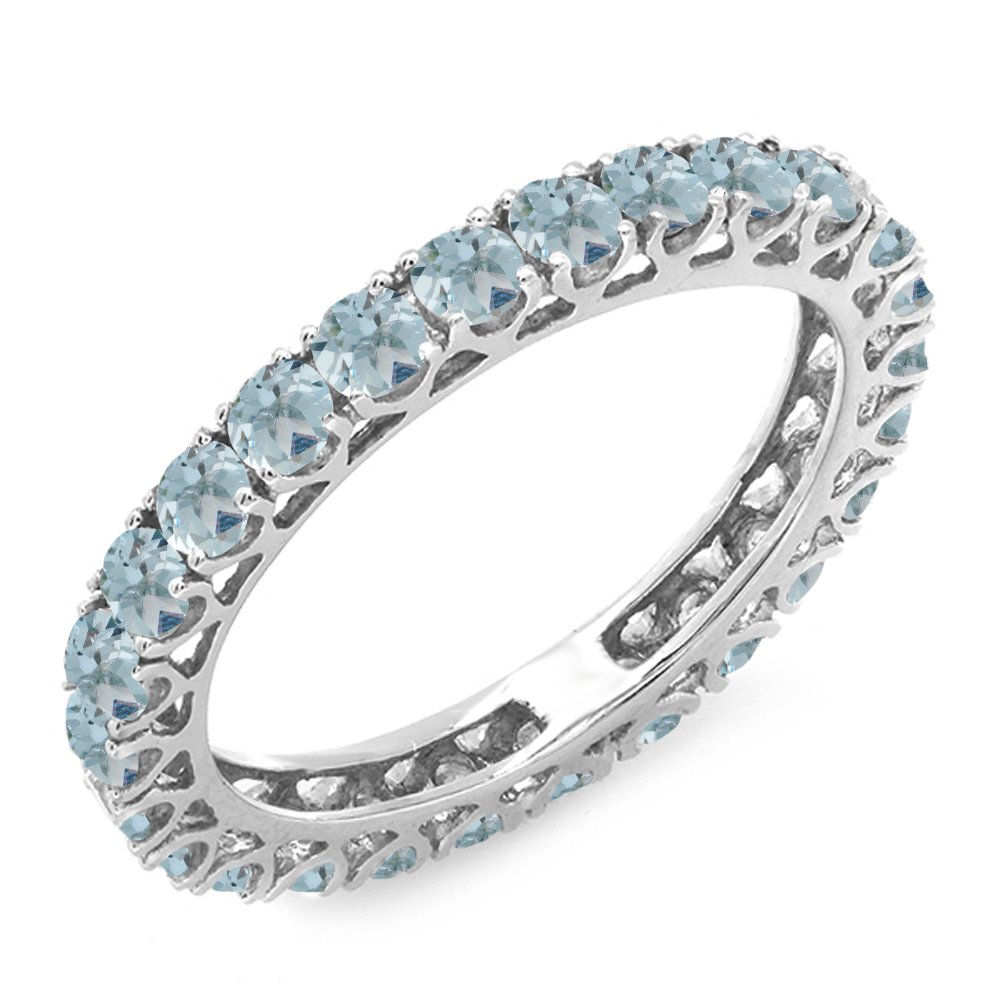 Dazzlingrock Collection 1.80 Cttw Round Aquamarines Eternity Wedding Ring 1 in 14K White Gold, Size 9