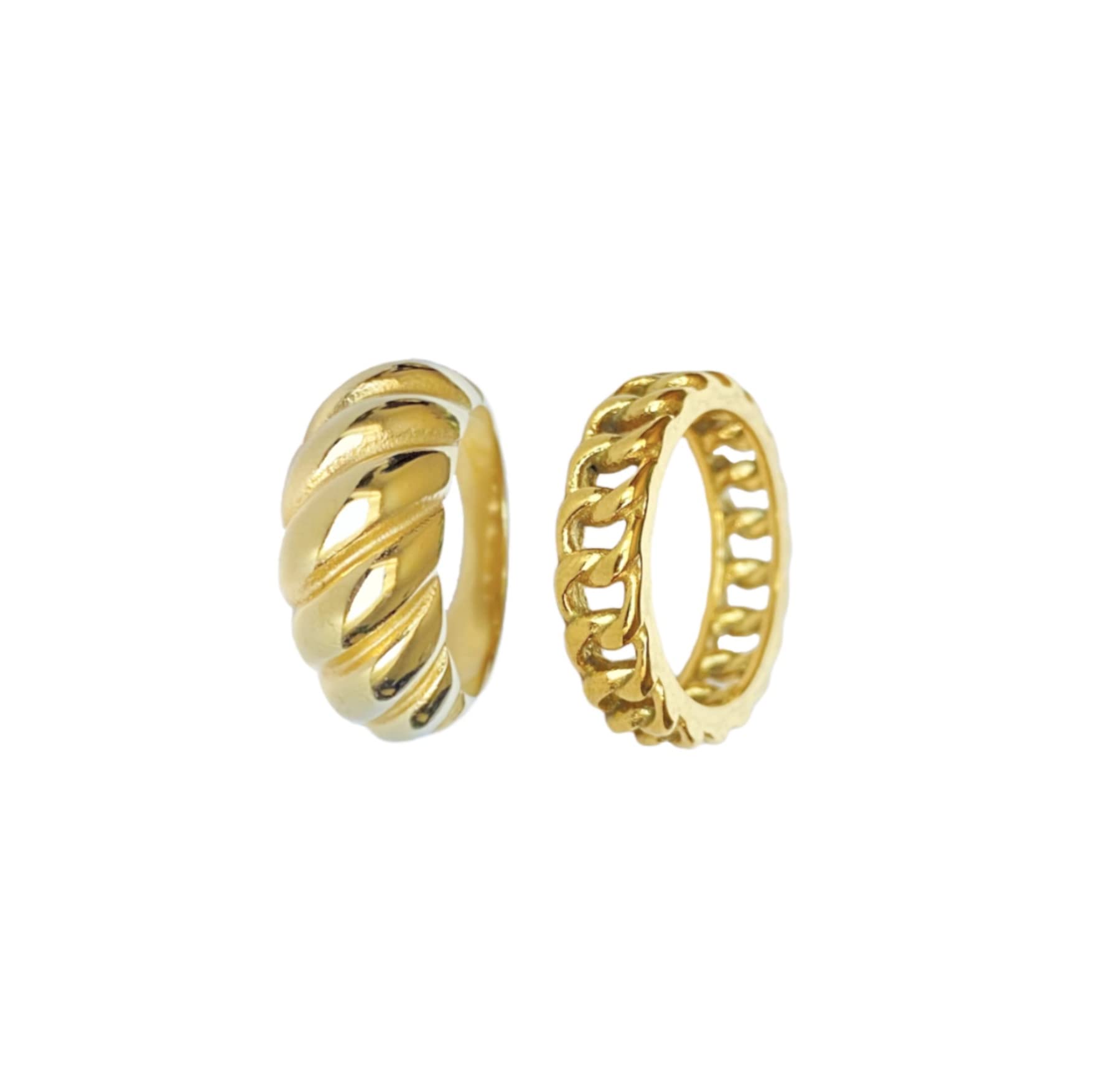 EVLYN 18K Gold Rings Tarnish Free Ring | Cuban Link Chain Ring | Croissant Ring | Gold Rings For Women Size 5 6 7 8 9 10 (9)
