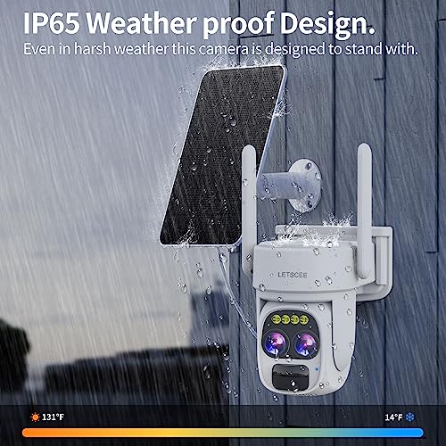 LETSCEE Security Cameras Wirelss Outdoor Solar Powered for Home Security, 360 View Outside Camera,WiFi,Motion Detection,Night Vision,PTZ,10x Hybrid Zoom PAN Tile,IP65 Weather Proof (1 Pack)