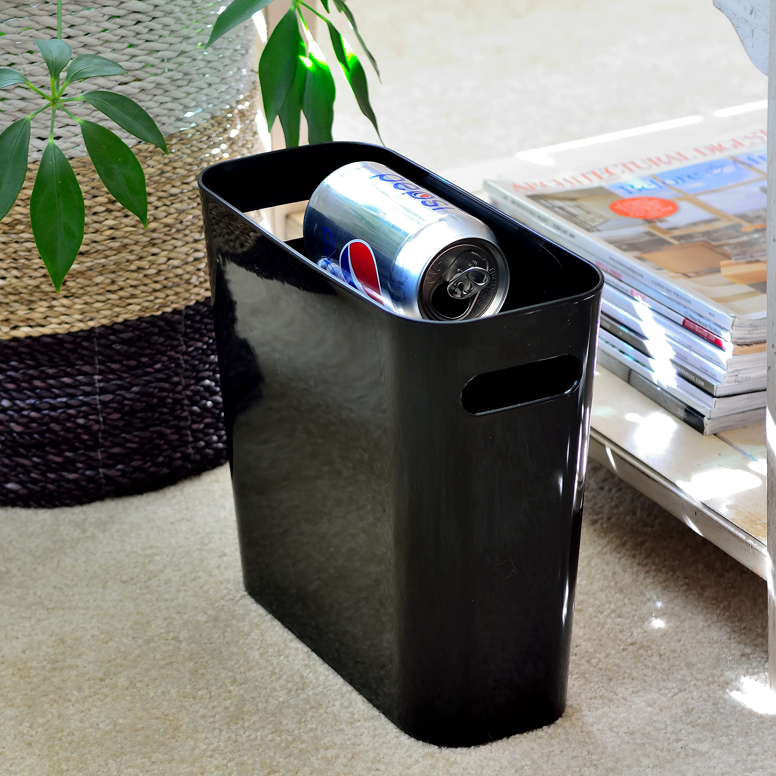 Youngever 1.5 Gallon Slim Trash Can, Plastic Garbage Container Bin, Small Trash Bin with Handles for Home Office, Living Room, Study Room, Kitchen, Bathroom (1 Pack Black)