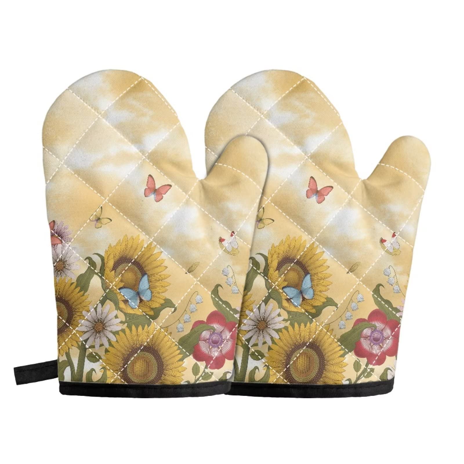 Dolyues Sunflower Print Ovens Mitt Heat Resistant Kitchen Gloves for Women