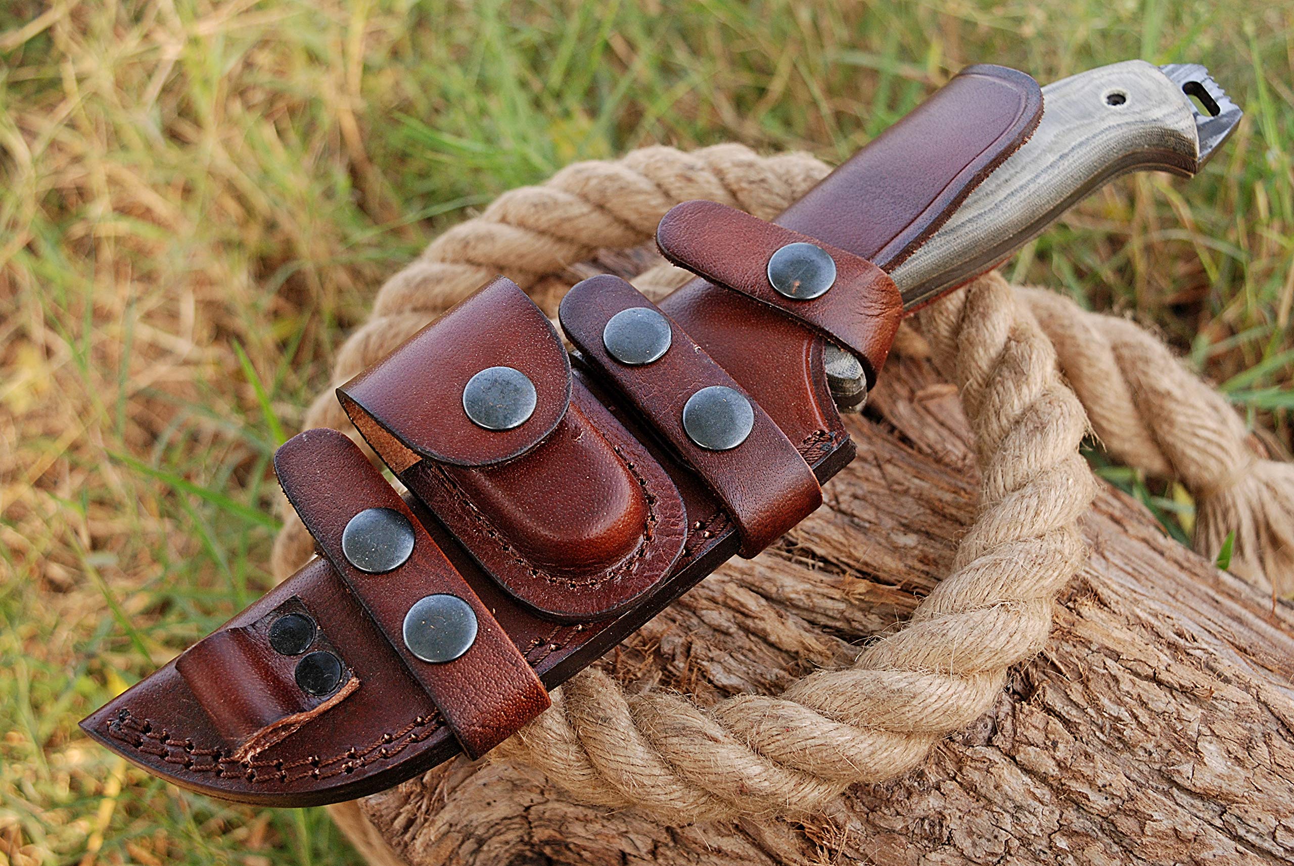 Damascus Bushcraft Knife - Survival Knife, Hand forged Fixed Blade Knife, Camping Knife & Survival Knives, Bowie Knives with Micarta Handle & Leather Knife Sheath