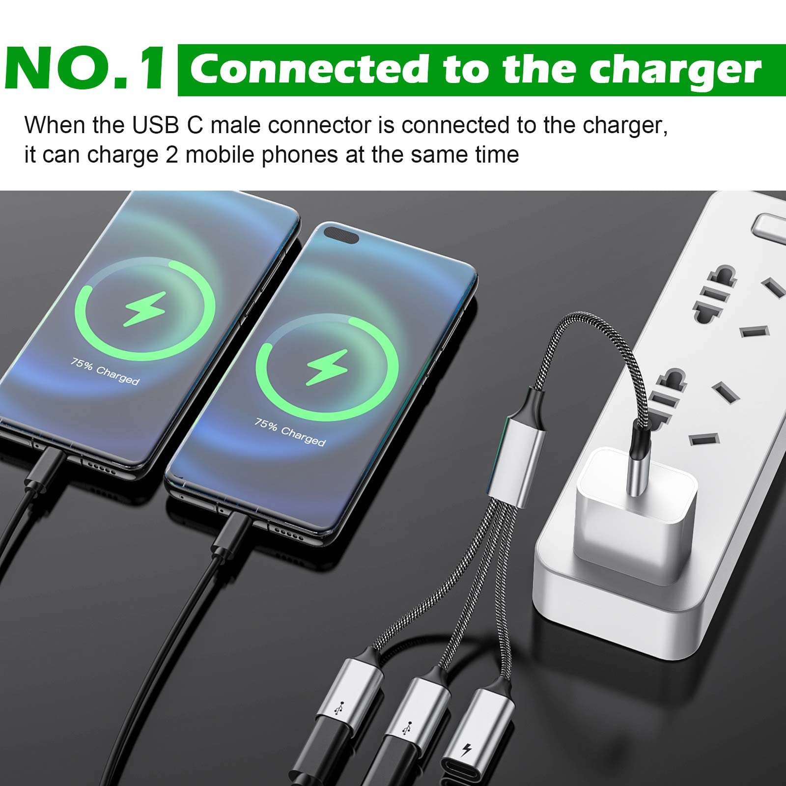 Fidioto USB C Male to Three USB C Female Cable Adapter, 3-in-1 USB C to USB C Female Adapter for Mac,Xbox One Series X/S,PS4,PS5,Laptop