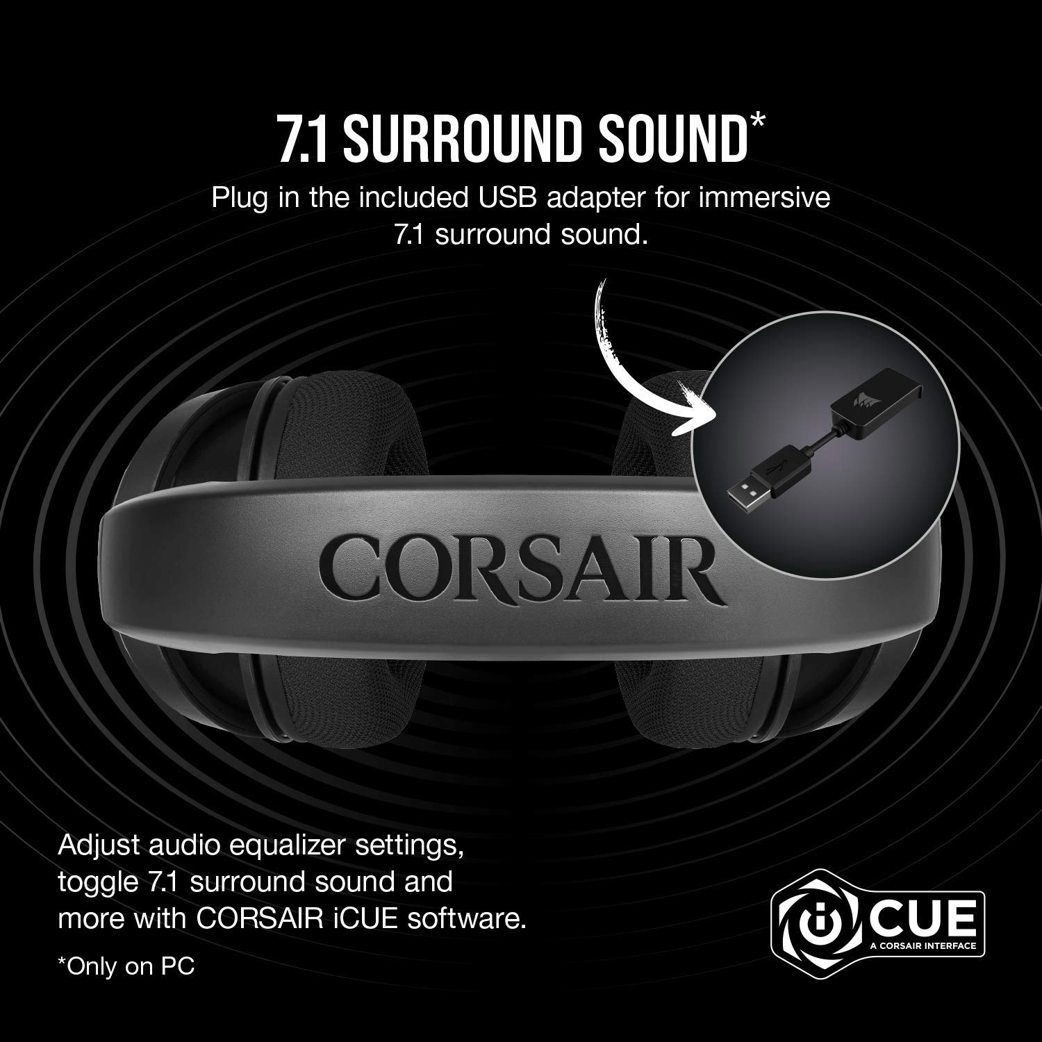 Corsair HS45-7.1 Virtual Surround Sound Gaming Headset w/USB DAC - Memory Foam Earcups - Discord Certified - Works with PC, Xbox Series X, Xbox Series S, PS5, PS4, Nintendo Switch - Carbon (Renewed)