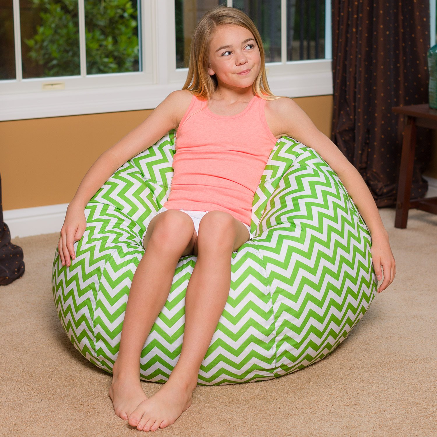 Posh Creations Bean Bag Chair for Kids, Teens, and Adults Includes Removable and Machine Washable Cover, Chevron Green and White, 38in - Large