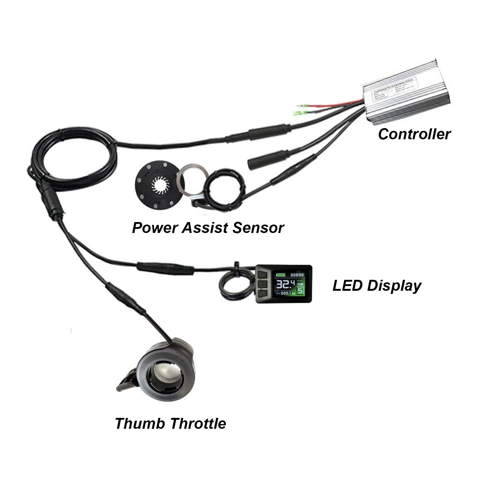 Electric Conversion Kit,36V 48V 500W Brushless Motor Controller Kit with LCD7C Display 1 to 2 Connecting Line for Electric Vehicles and Scooters