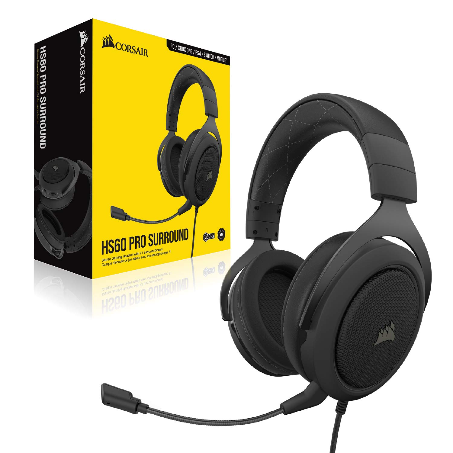 Corsair HS60 β 7.1 Virtual Surround Sound PC Gaming Headset w/USB DAC - Discord Certified Headphones β compatible with Xbox One, PS4, and Nintendo Switch β White, 3.5mm + USB 7.1