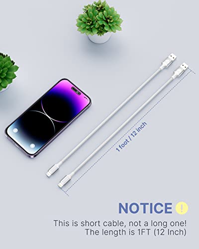 Short iPhone Charger 1ft 2Pack, Apple Certified 1 Foot iPhone Charger Cord Nylon Braided 12 Inch Short Cable Fast Charging Compatible with iPhone 13 12 11 Pro Max XR XS 8 7 6 Plus SE 2020