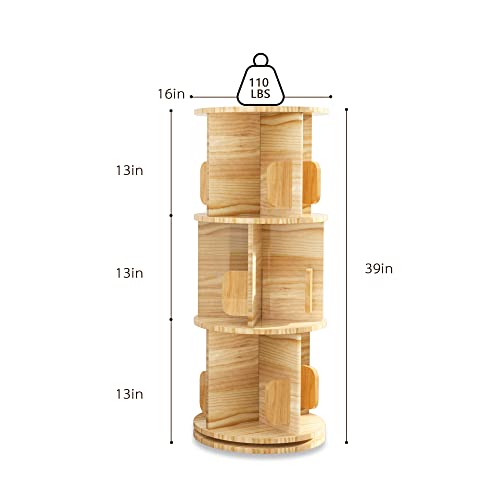 SOLBAKUILT Rotating Bookshelf 360° Display 3 Tier, Storage Racks and Shelving, Stackable Standing Shelves Organizer, Solid Wood Bookcase for Kids&Adults