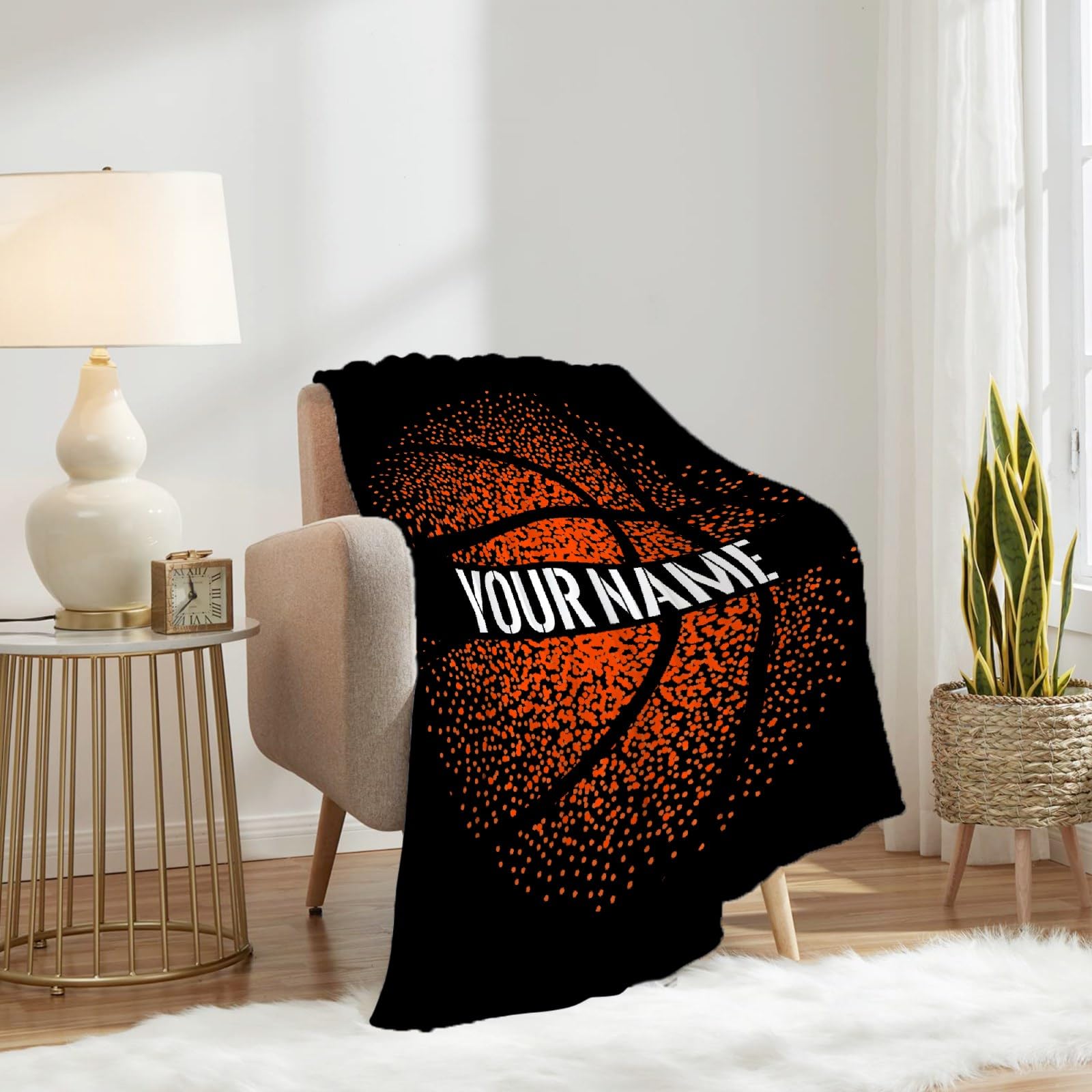 Personalized Basketball Blanket with Name, Custom Basketball Blanket with Text, Basketball Blanket Gift for Teen Girl, Super Soft, Medium Size 60" x 50"