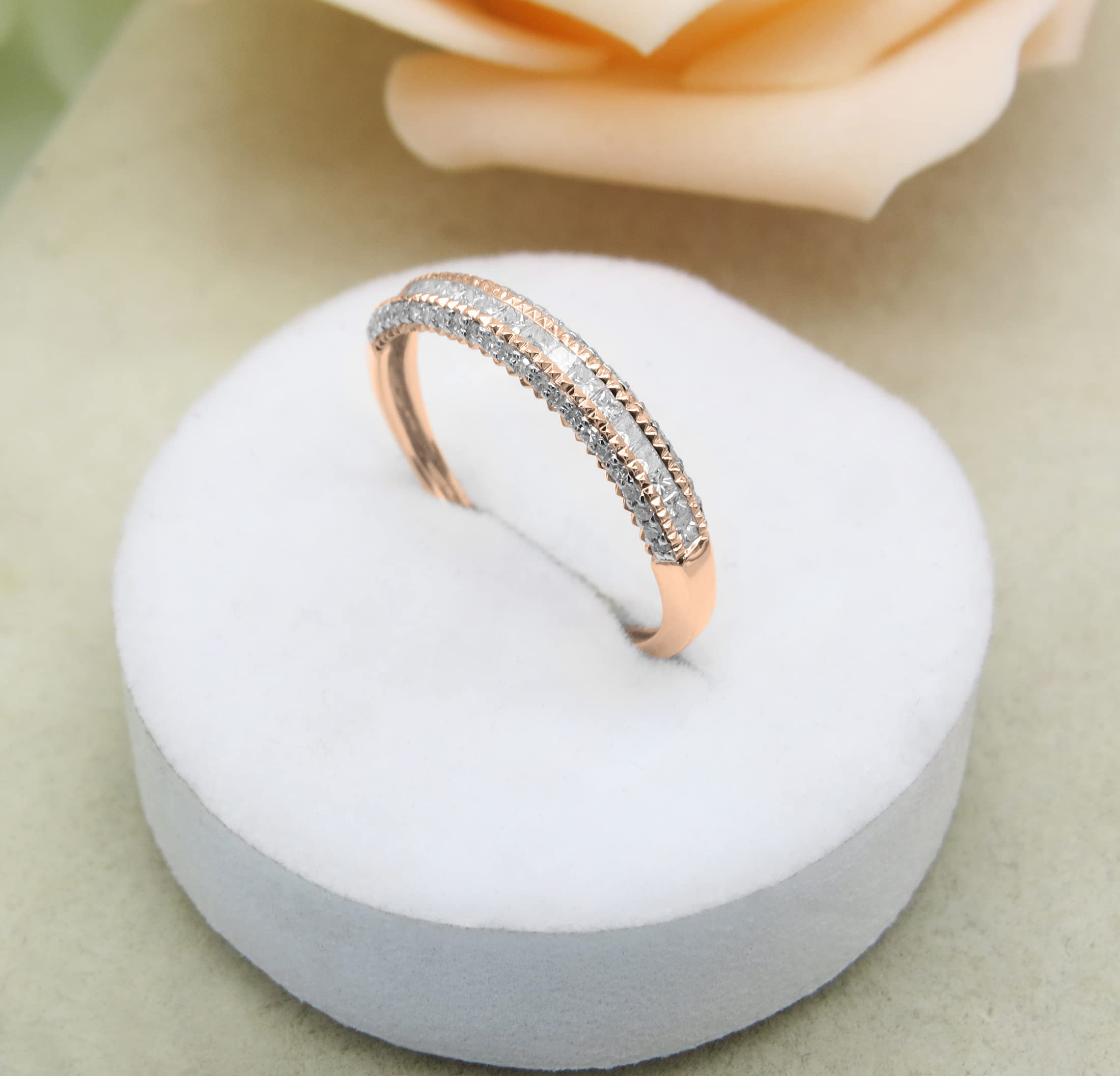 Dazzlingrock Collection 0.45 Carat (ctw) Princess & Round White Diamond Stackable Wedding Band Ring for Women in 10K Rose Gold, Size 7