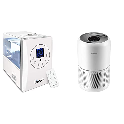 LEVOIT Humidifiers, White & Air Purifier for Home Allergies Pets Hair in Bedroom, H13 True HEPA Filter, 24db Filtration System Cleaner Odor Eliminators, White