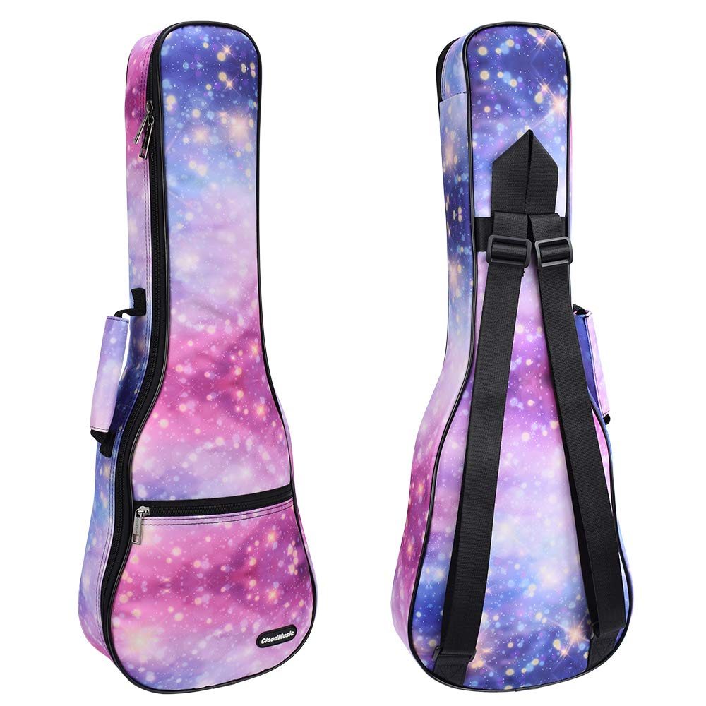 CLOUDMUSIC Ukulele Case Gig Bag Padded Backpack For Concert 23" Inch(Concert,Pink Purple Starry Night)