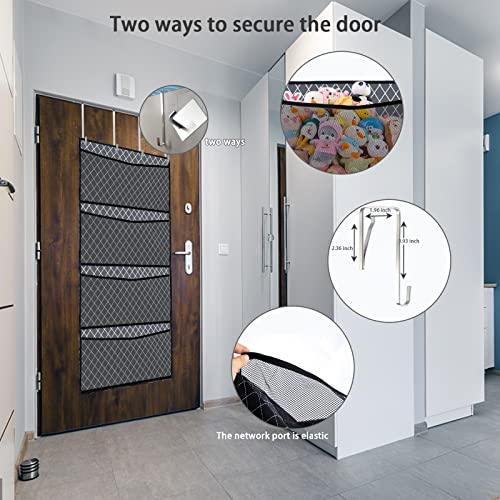 Stuffed Animal Storage,Hanging Stuffed Animal Storage,Plush Toy Storage Bag 4 Extra Large Capacity Breathable Grids with 4 Metal Door Head Hooks and Self Adhesive Wall Hooks for Toys, Clothes