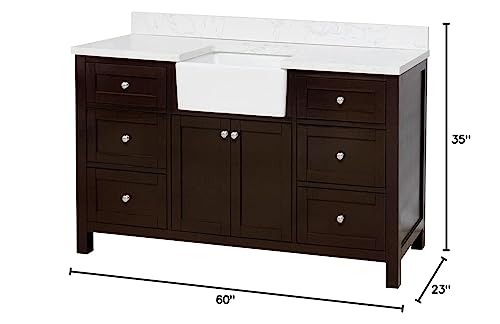 Kitchen Bath Collection Yorkshire 60-inch Farmhouse Single Bathroom Vanity (Engineered Marble/Chocolate): Includes Chocolate Cabinet with Engineered Marble Countertop and White Apron Sink