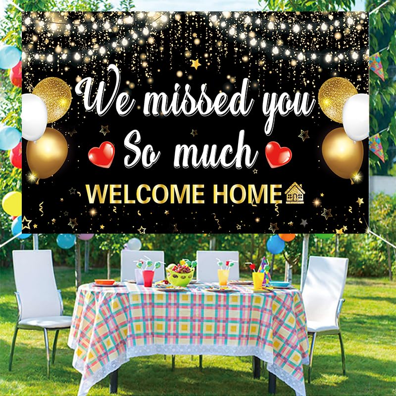 LOONELO Welcome Home Backdrop Banner Decorations with 70.8"X43.3",We Missed You So Much Backdrop Photo Booth Props, Welcome Home Sign for Graduation Retirement Military Army Homecoming Decorations