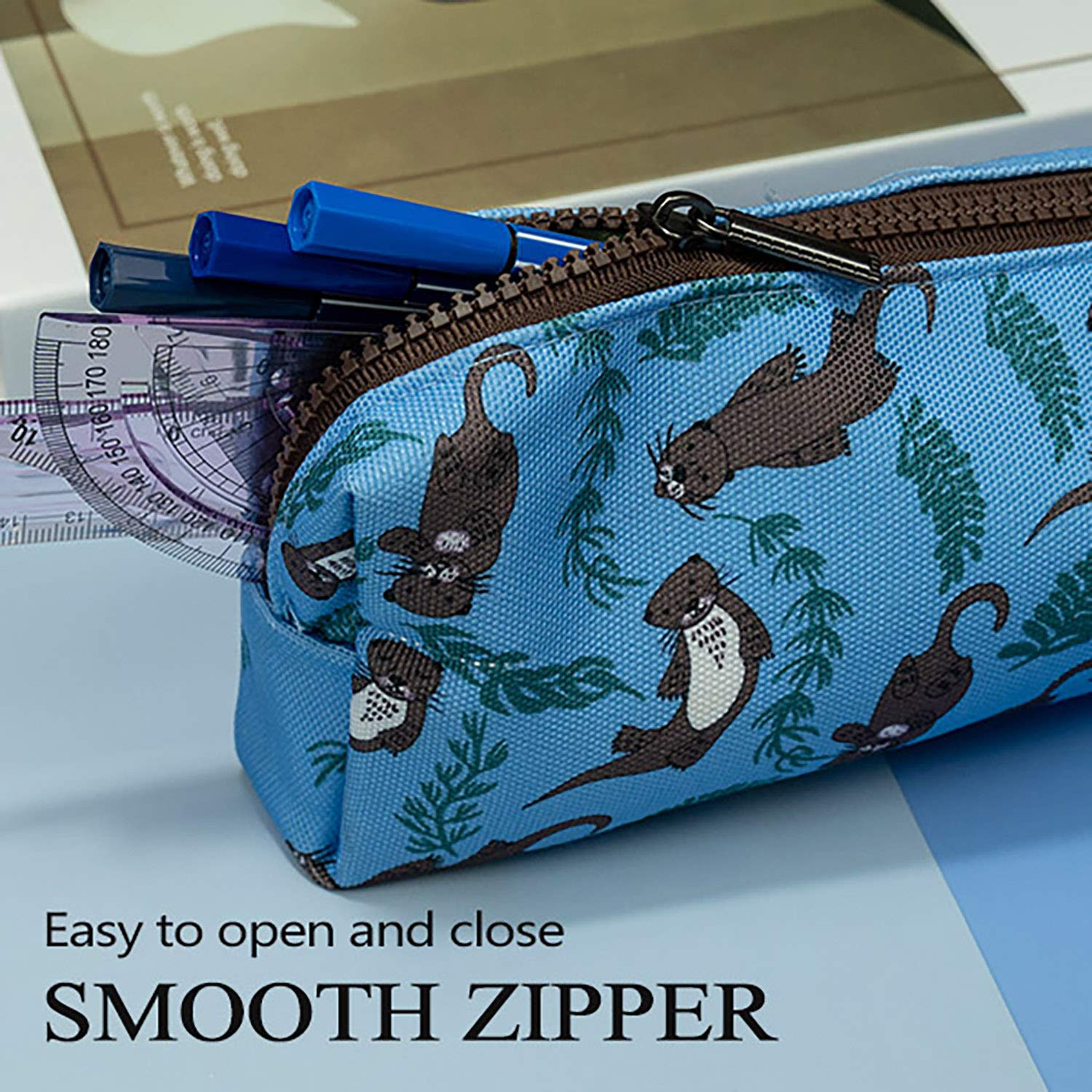 LPakin Cute Otter Canvas Pencil Case Canvas Pen Bag Pouch Gadget Stationary Case Makeup Cosmetic Bag Kawaii Box