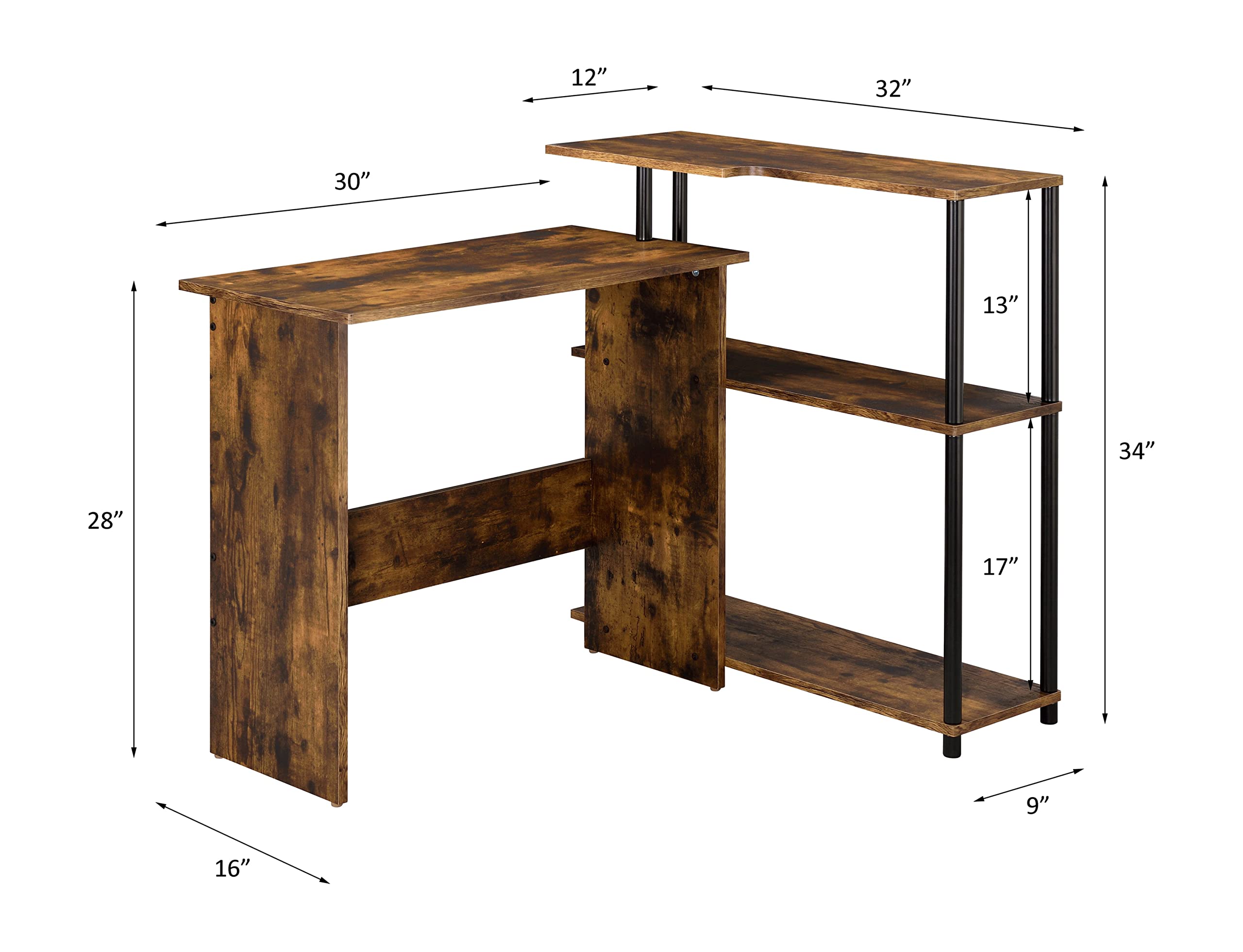 GIA Modern 47-Inch Black Computer Desk with 4-Tier Shelves, Writing Desk for Home Office or Bedroom, Metal Frame and Wood Desktop