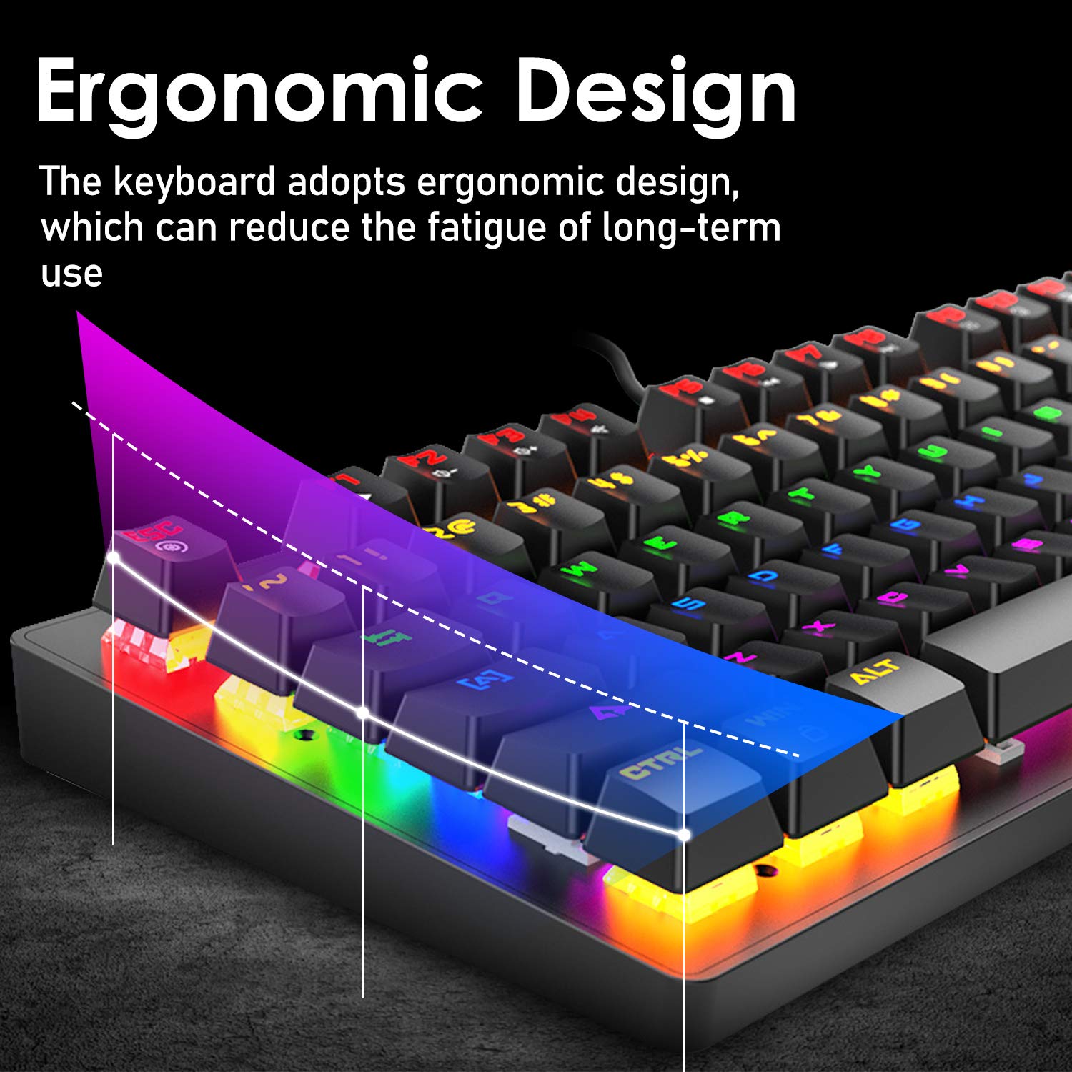 Computer Mechanical Keyboard,Wired Rainbow LED Backlit 87 Key Waterproof Gaming Keyboard,Gaming Mouse 6400 DPI RGB Mouse and Mouse pad for PC PS4(Black)
