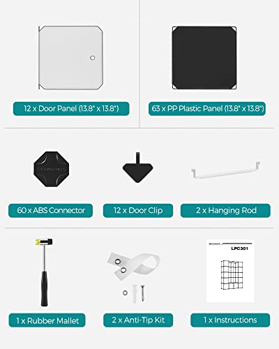 SONGMICS Cube Storage Organzier Portable Wardrobe Closet, 12 Cubes DIY Plastic Armoire Cabinet Modular Shelves Unit with Doors and Hanging Rods for Bedroom, Black ULPC301B01