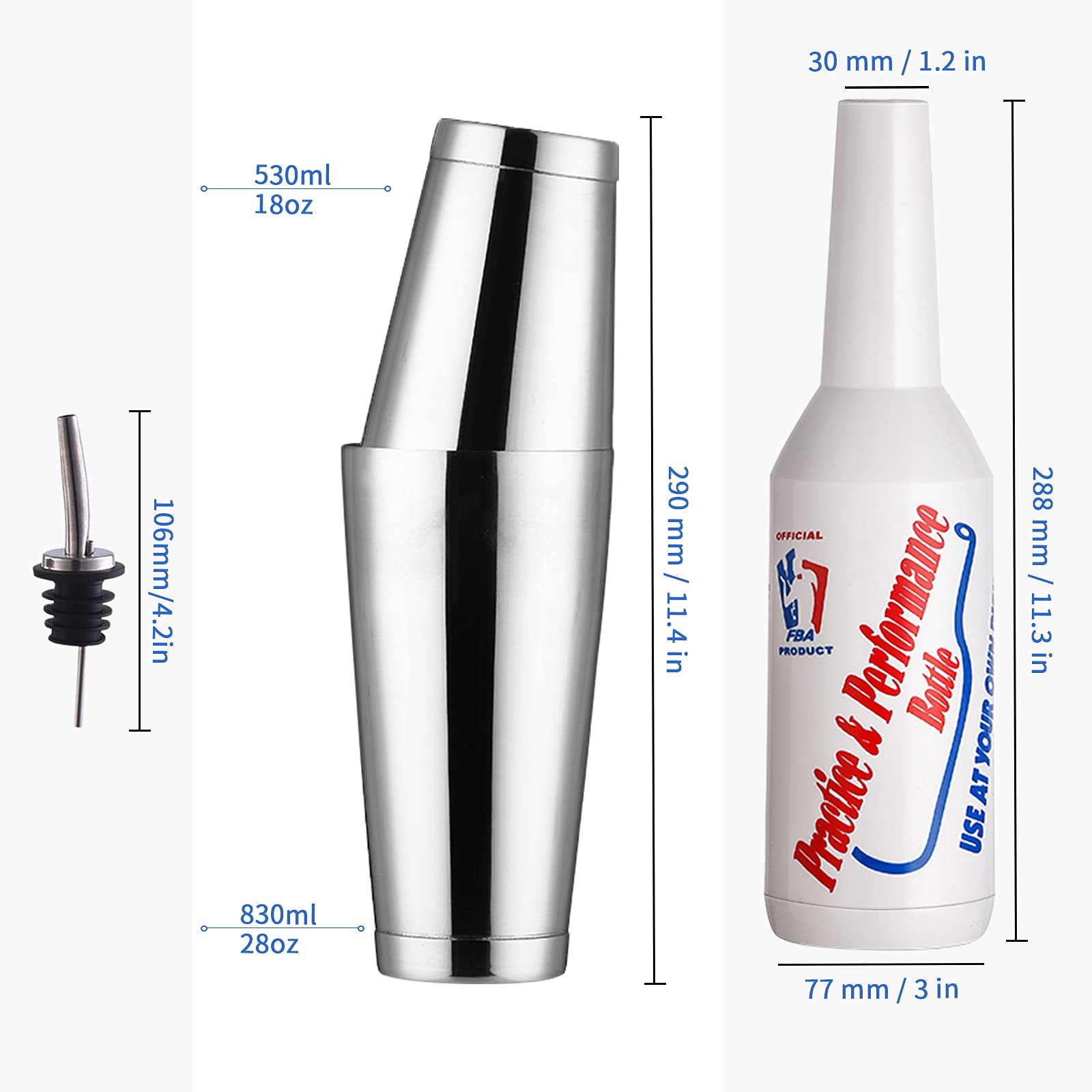 Flair Bottle - 5pcs Flair Bartender Kit, 2 Flair Bottle, 1 Boston Shaker, Practice & Performance Bottle - FLKT0004 (5pcs Set)