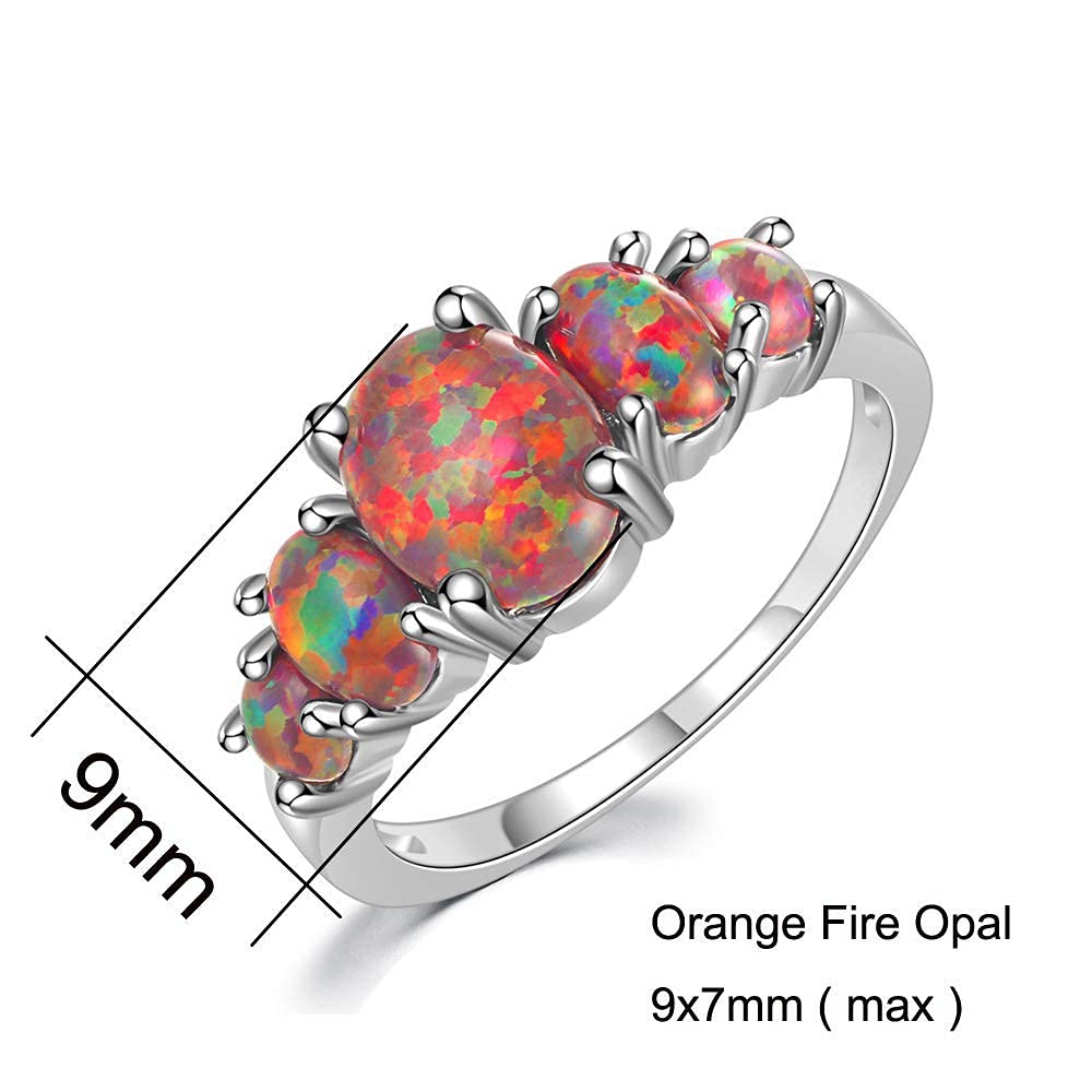 CiNily Orange Fire Opal Ring Women Jewelry Silver Plated Gemstone Ring Size 7
