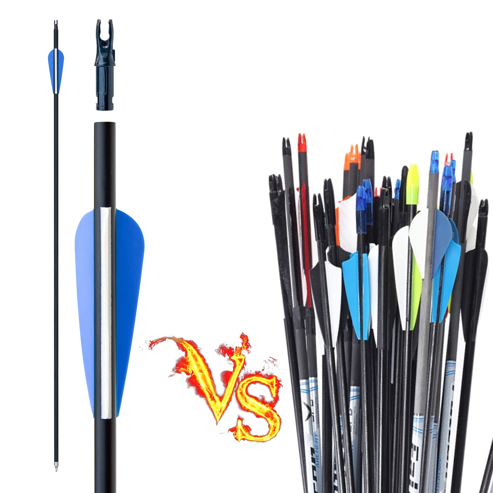 D&Q Carbon Arrow Hunting Arrows, with 100 Grain Removable Tips Target Practice Arrows for Archery Compound & Recurve Bow (Blue+White)