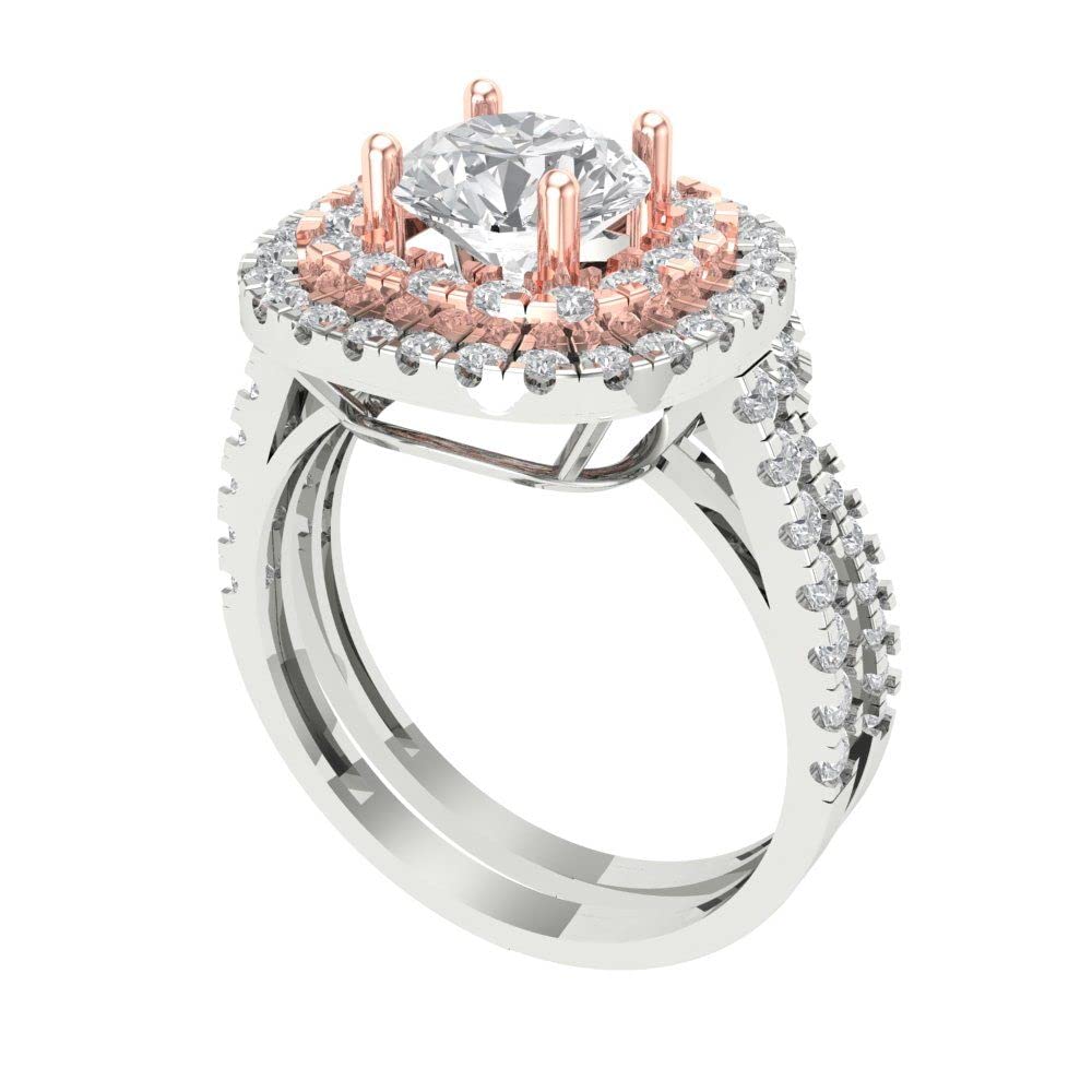 Clara Pucci 2ct Round Cut Halo Solitaire Created White Sapphire Engagement Promise Bridal Ring Band set 14k White Rose Gold 8.5
