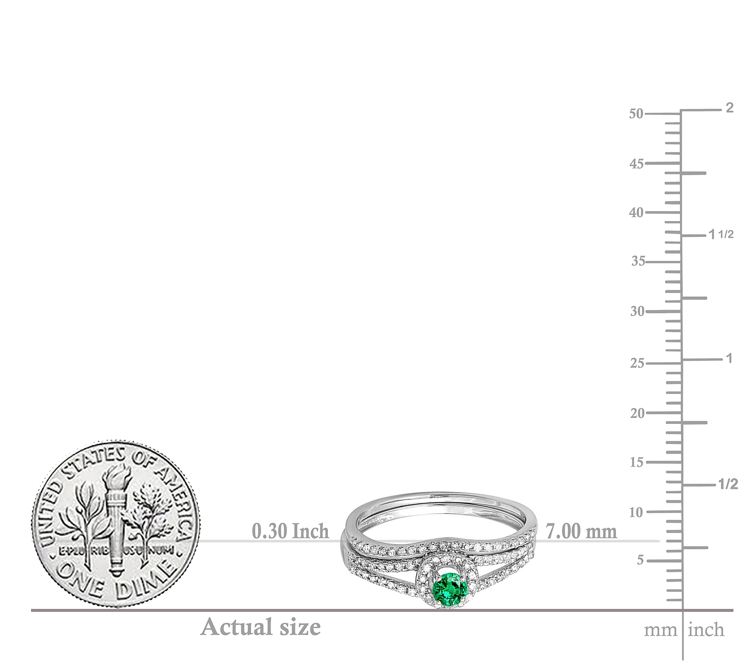 Dazzlingrock Collection 14K Round Emerald And White Diamond Bridal Halo Engagement Ring Wedding Band Set, White Gold, Size 6