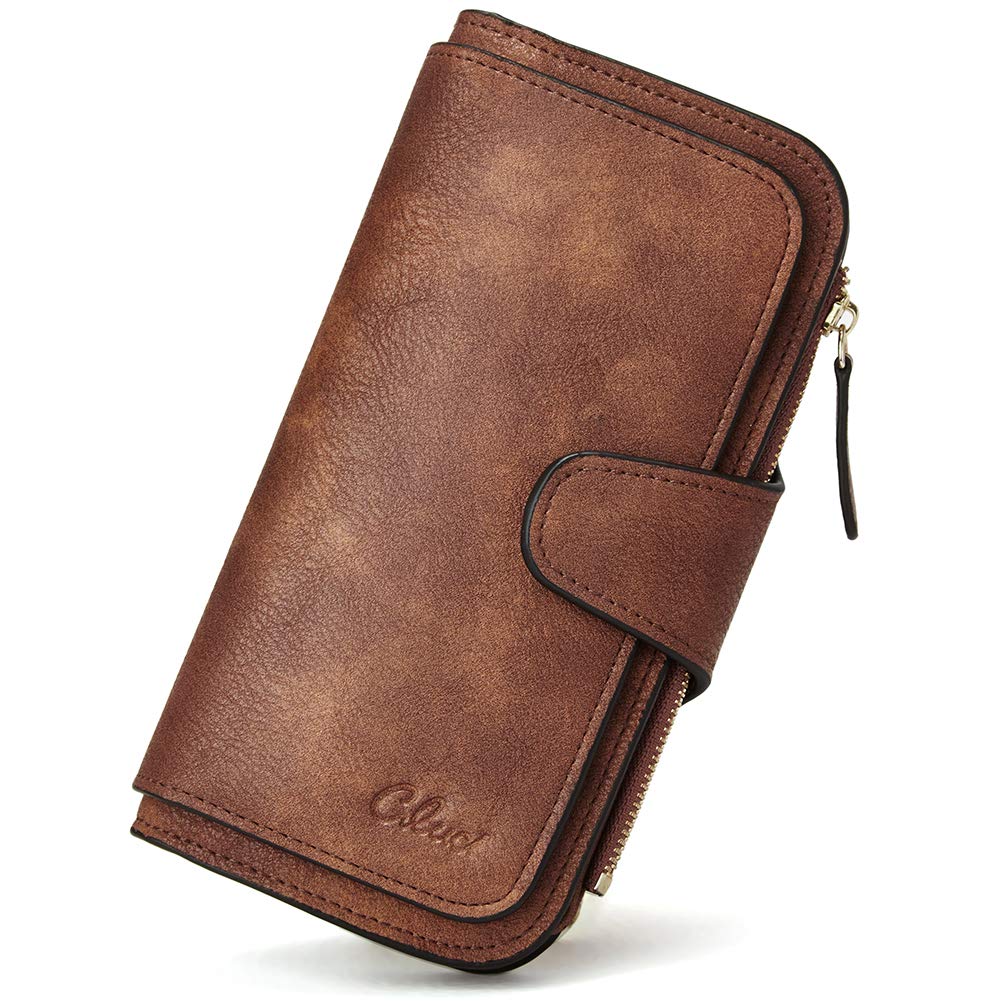 CLUCI Leather Wallet for Women Large Trifold Purse Ladies Credit Card Holder with ID Window