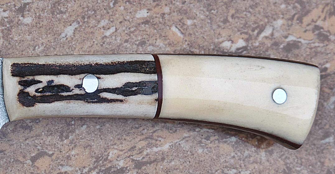 Custom Handmade Damascus Steel Hunting Knife/Skinner Knife AA-13130 (Natural Stag Horn and Natural Bone)