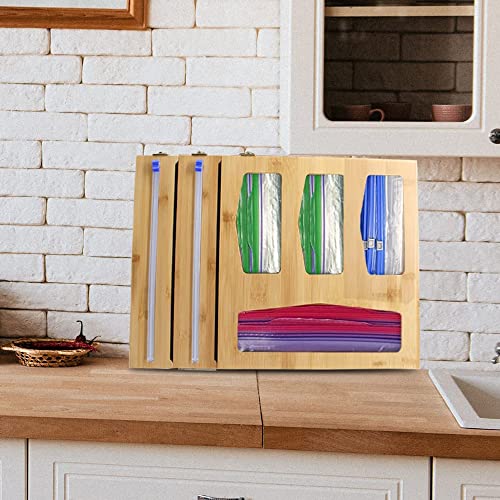 shuang qing Ziplock Bag Storage Organizer, Bamboo Food Bags Container for Kitchen Drawer Compatible Compatible With Ziploc, Solimo, Glad, Hefty For Gallon, Quart, Sandwich