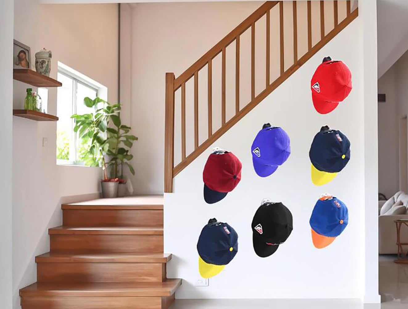 Lrgkcne Adhesive Hat Rack for Wall Baseball Caps, 16 Pack Hooks for Hats, Strong Hold hat Wall Organizer, Minimalist hat Display Rack, No Drilling Hat Racks for Door,Bedroom,Closet Black