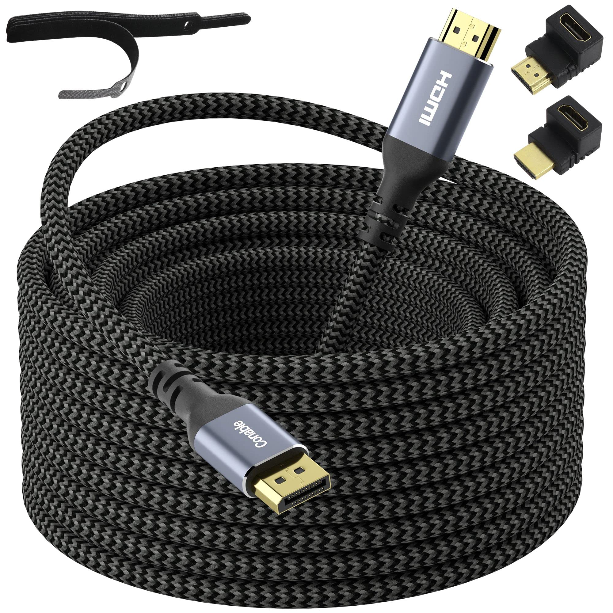 Conable 4K DisplayPort to HDMI Cable 20FT 4K@60HZ HDR Ultra HD Uni-Directional Active DP to HDMI Cord Support 4K@60Hz, 2K@120Hz, Grey