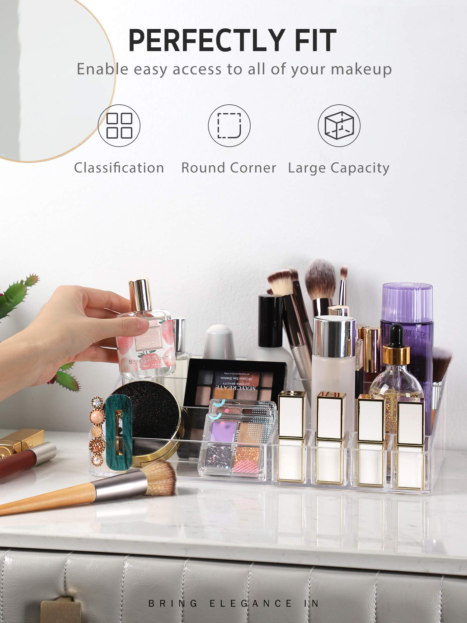 de Syntus Makeup Organizer, Clear Plastic Vanity Cosmetic Palette Storage Box Acrylic Makeup Display Holder for Makeup Brushes, Lipsticks, Jewelry