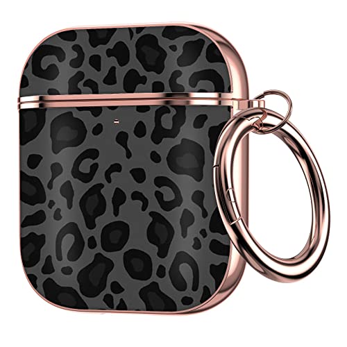 Maxjoy Airpods 1st & 2nd Generation Case，Protective Shockproof Cover with Keychain Compatible ，Cute AirPods Case Cover, Apple airpods case,for Girls and Women and Men（Leopard Print on Black）