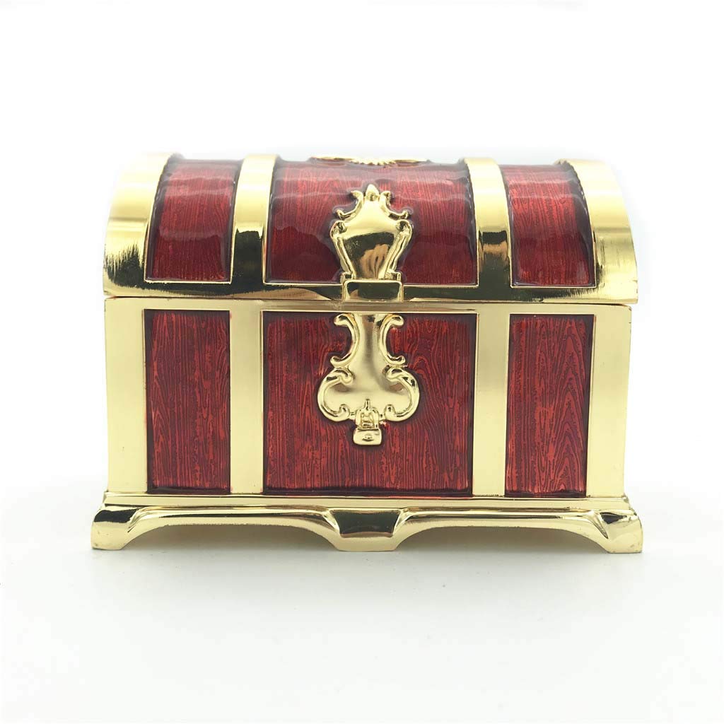 Truewon Large DND Metal Dice Box,Can accommodate 5 Sets (D4, D6, D8, 2*D10, D12, D20) Standard RPG Dice, Vintage Ring Jewelry Box, Pirate Treasure Chest, Watch Storage, Collectible Tray (Red)