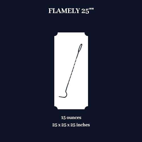 FLAMELY 25"" Black Cast Iron Fireplace & Pit Poker - Rust Resistant Powder Coated Poker Stick for Indoor/Outdoor Use, Modern Minimalistic Design & Optimal Reach for Safety - Fireplace Tool Accessory.