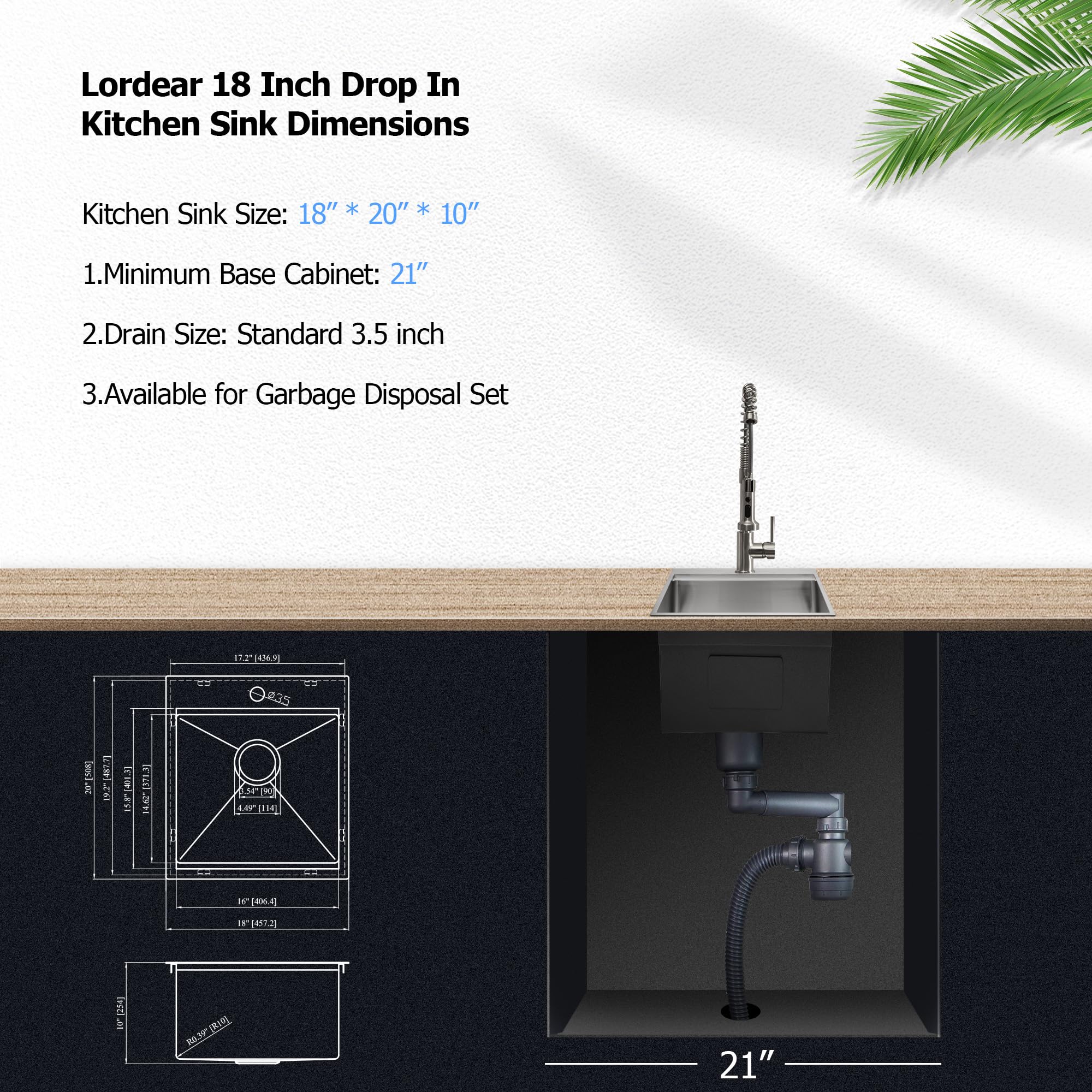 Lordear Bar Sink 18x20x10 Inch Drop In Bar Sinks Stainless Steel 16 Gauge Topmount Kitchen Sink Single Bowl Workstation Sink With Cutting Board RV sinks