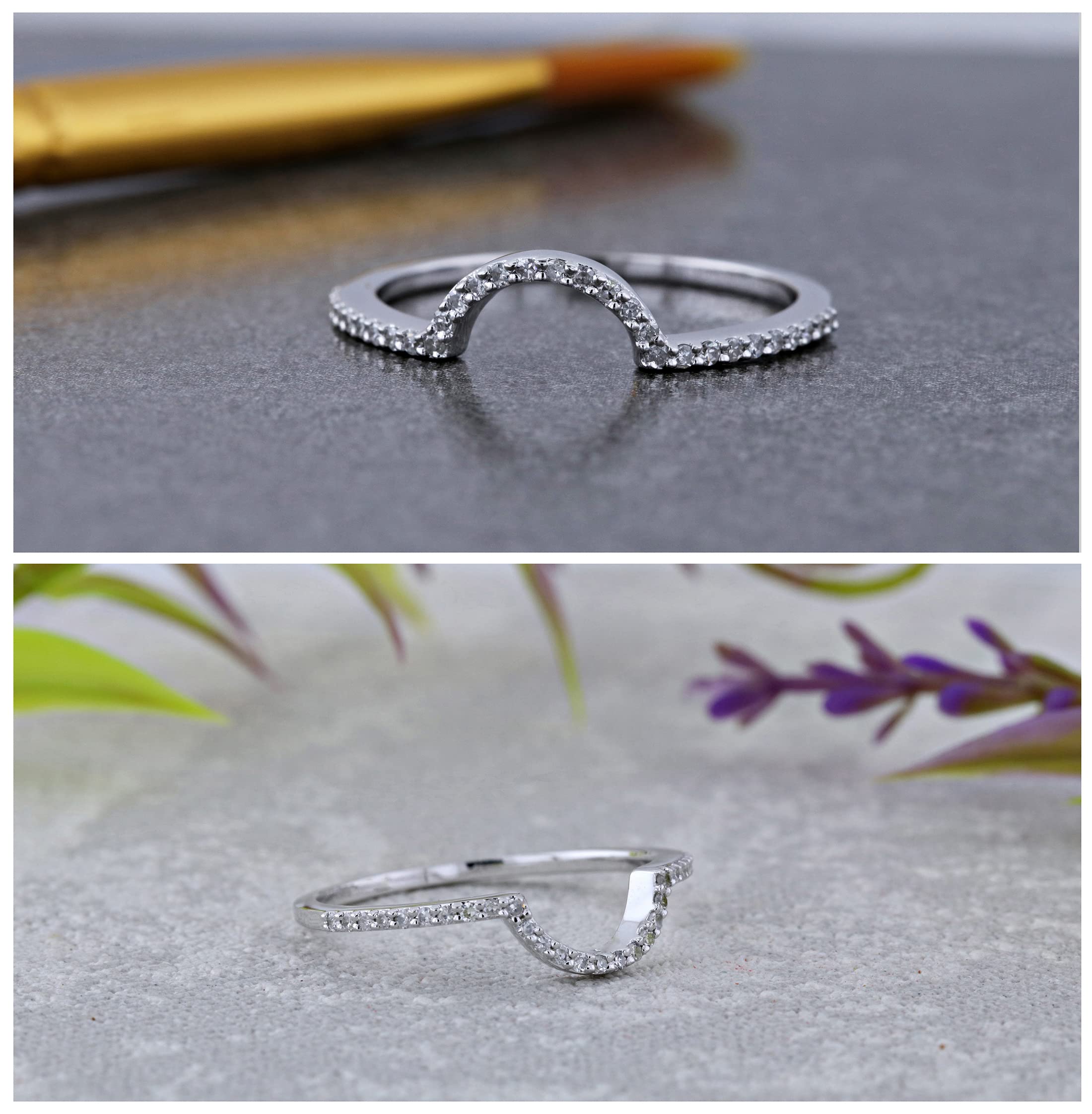 Dazzlingrock Collection Round White Diamond Anniversary Wedding Stackable Band Contour Guard Ring for Her (0.15 ctw, Color I-J, Clarity I2-I3) in 10K White Gold Size 7