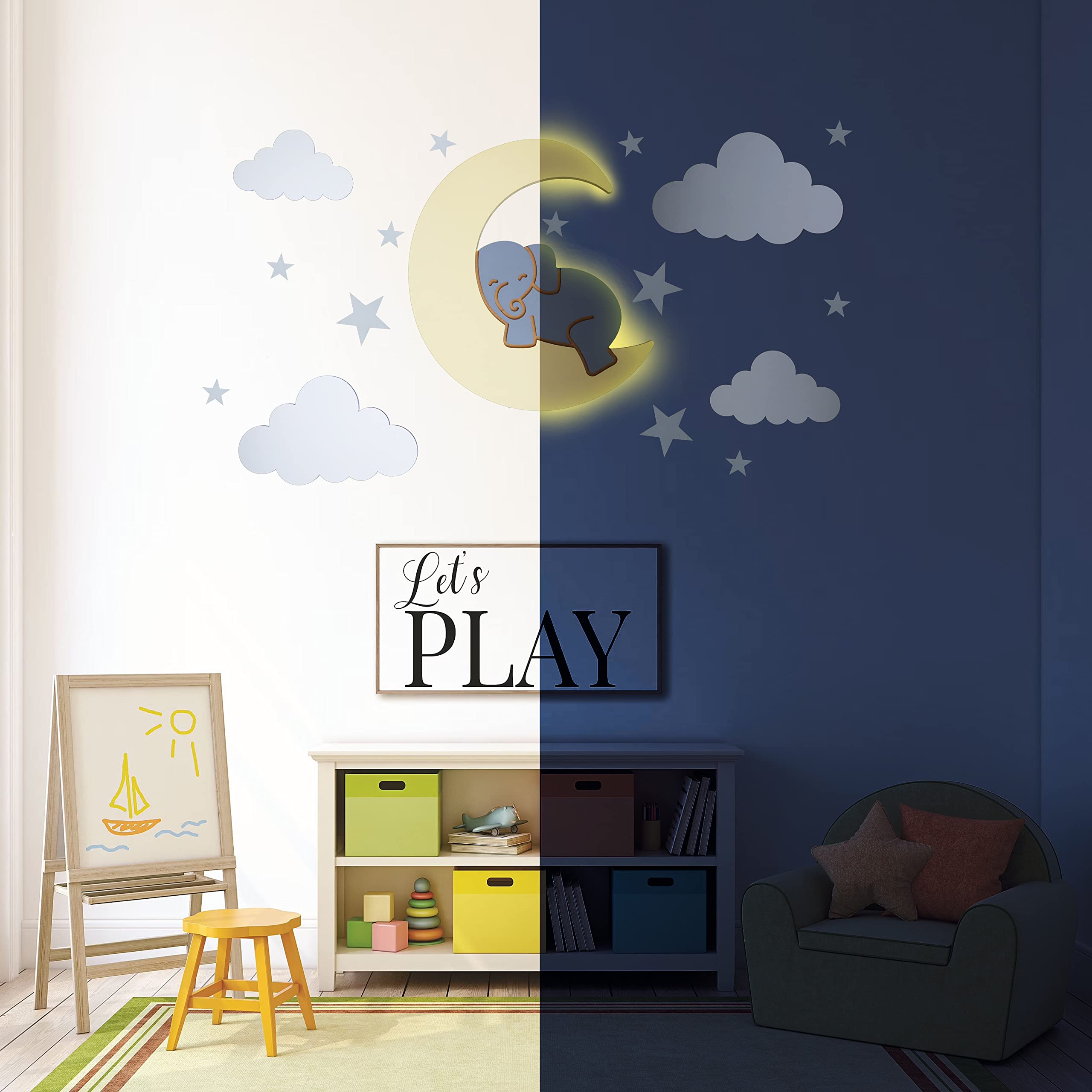 Goods by Hos Elephant Night Light – Elephant LED Night Lamp for Nursery – Cute Sleeping Elephant LED Wall Light for Kids Bedroom – Floating Wall Night Light for Nursery Elephant Decor